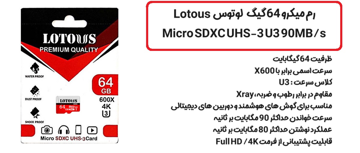 رم 64 گیگ لوتوس استاندارد Lotous SDXC UHS-3 - فروشگاه فراسیستم